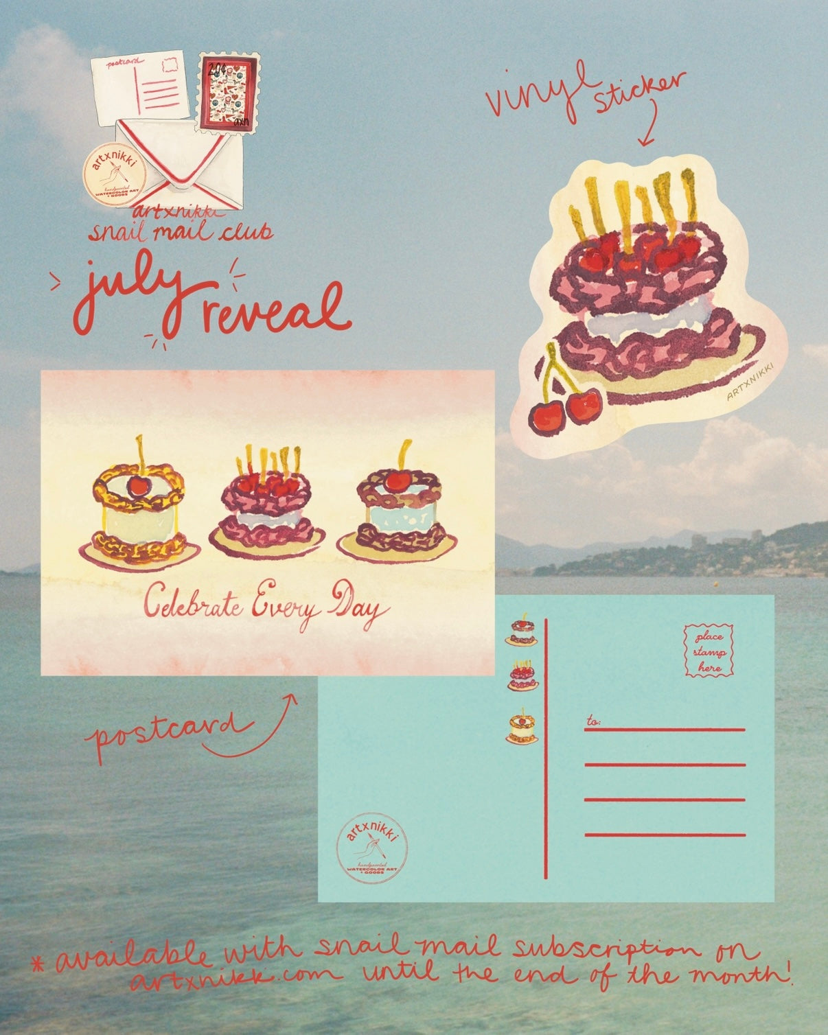 artxnikki Snail Mail Club: Monthly Post Card and Sticker Subscription