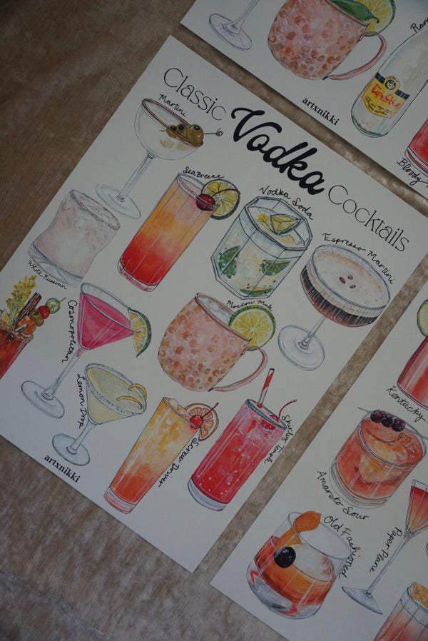 Classic Vodka Cocktails Chart Art Print – artxnikki