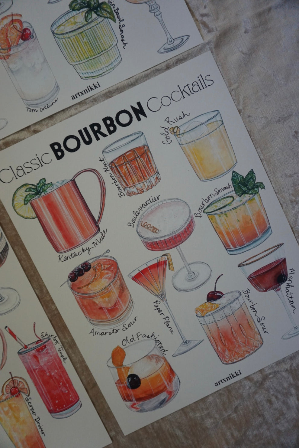 Classic Bourbon Cocktails Chart Art Print – artxnikki