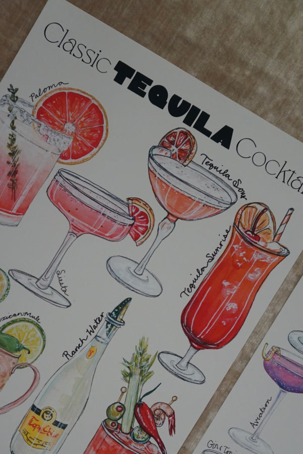 Classic Tequila Cocktails Chart Art Print – artxnikki